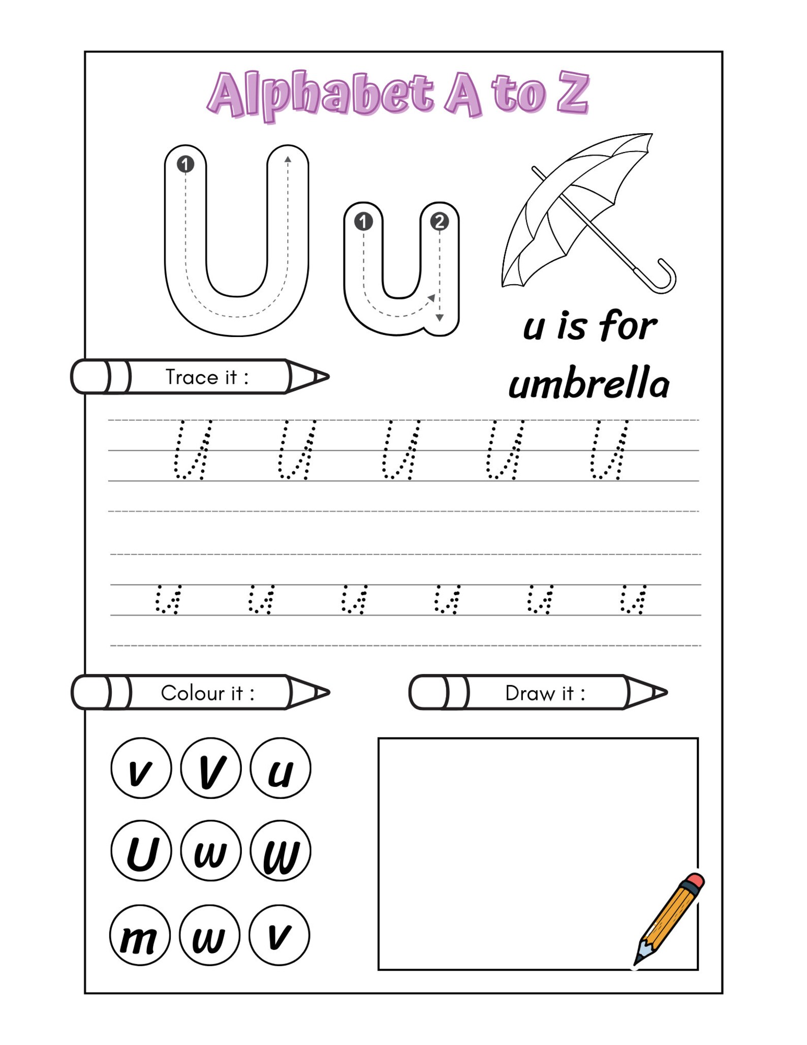 26 Printable Alphabet Letters Worksheets A-Z, Preschool, Kindergarten ...