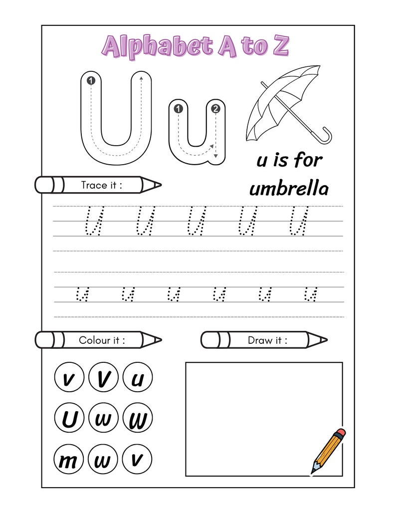 26 Printable Alphabet Letters Worksheets A-Z, Preschool, Kindergarten ...