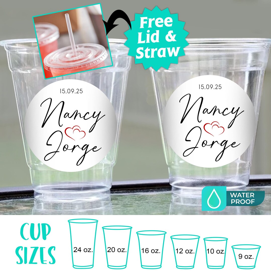 Custom Printed Clear Wedding Cups, Names and Date, Unique Wedding Favor ...