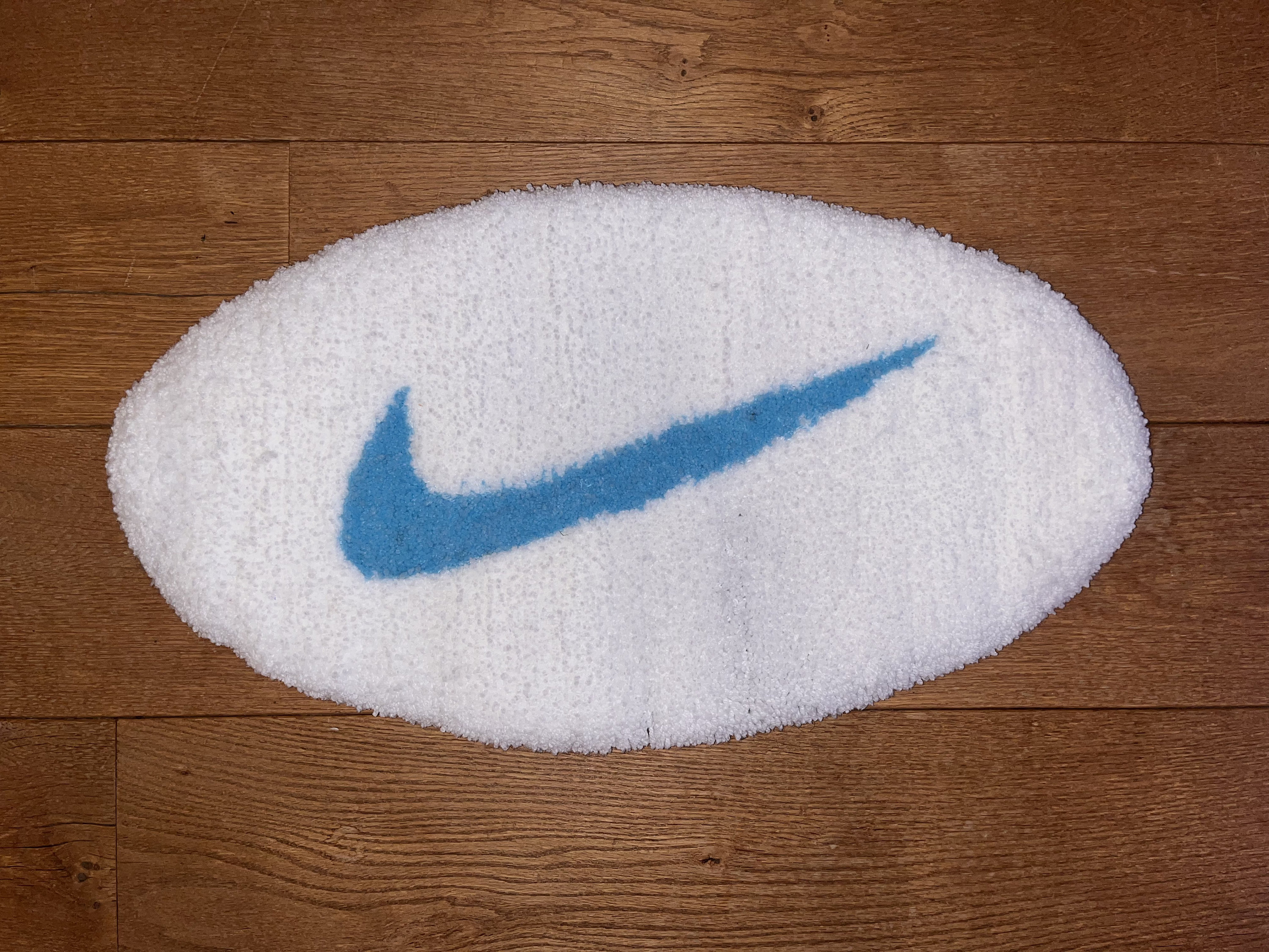 Hand Made Nike Rug Tiffany Blue Tick and White Background 24 X 12inches ...