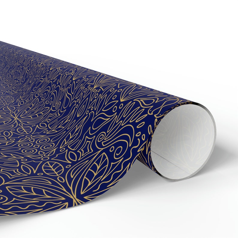 Royal Blue and Gold Romantic Scrollwork Doves and Leaves Gift Wrapping ...
