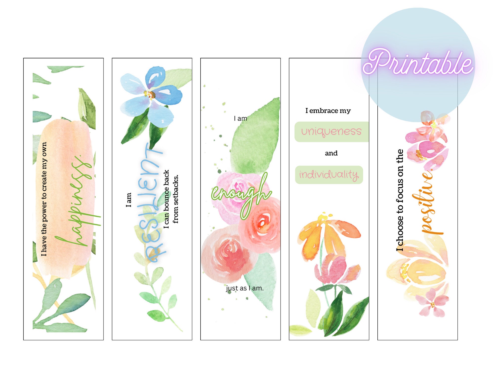 Affirmation Bookmarks, Printable Bookmark Set, Perfect Gift for ...