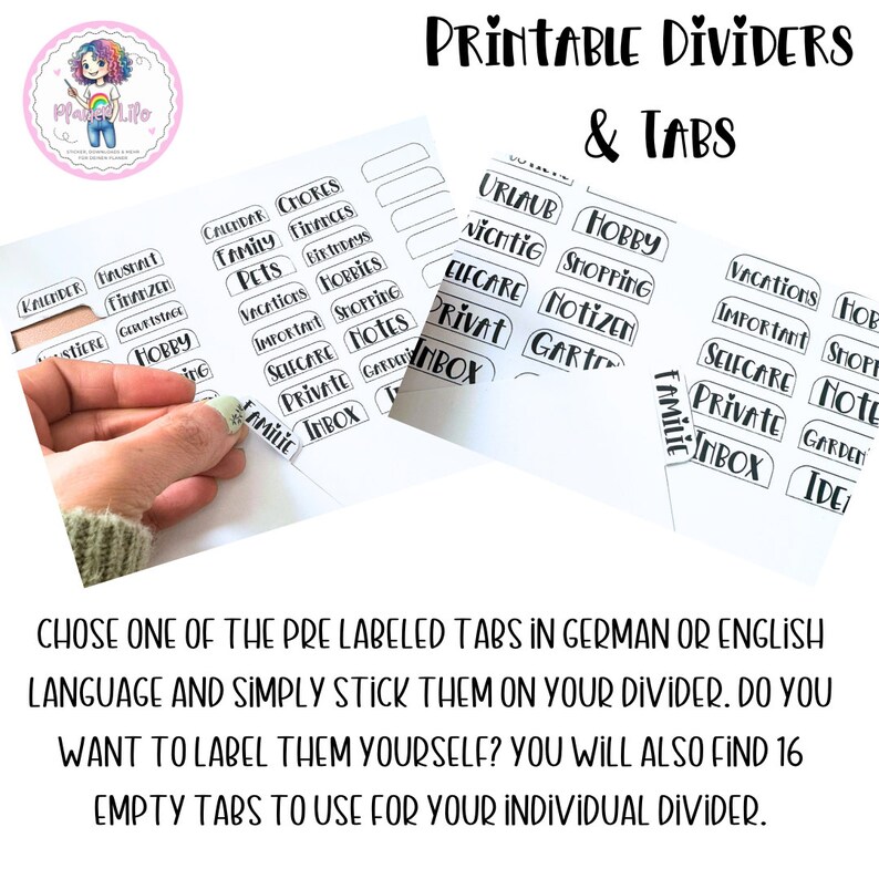 Printable Divider + 6 Dashboards + Tabs in English, German & Clear - Etsy