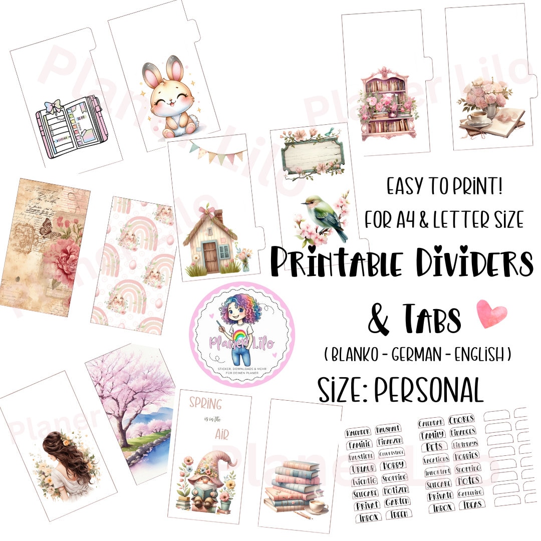 Printable Divider + 6 Dashboards + Tabs in English, German & Clear - Etsy