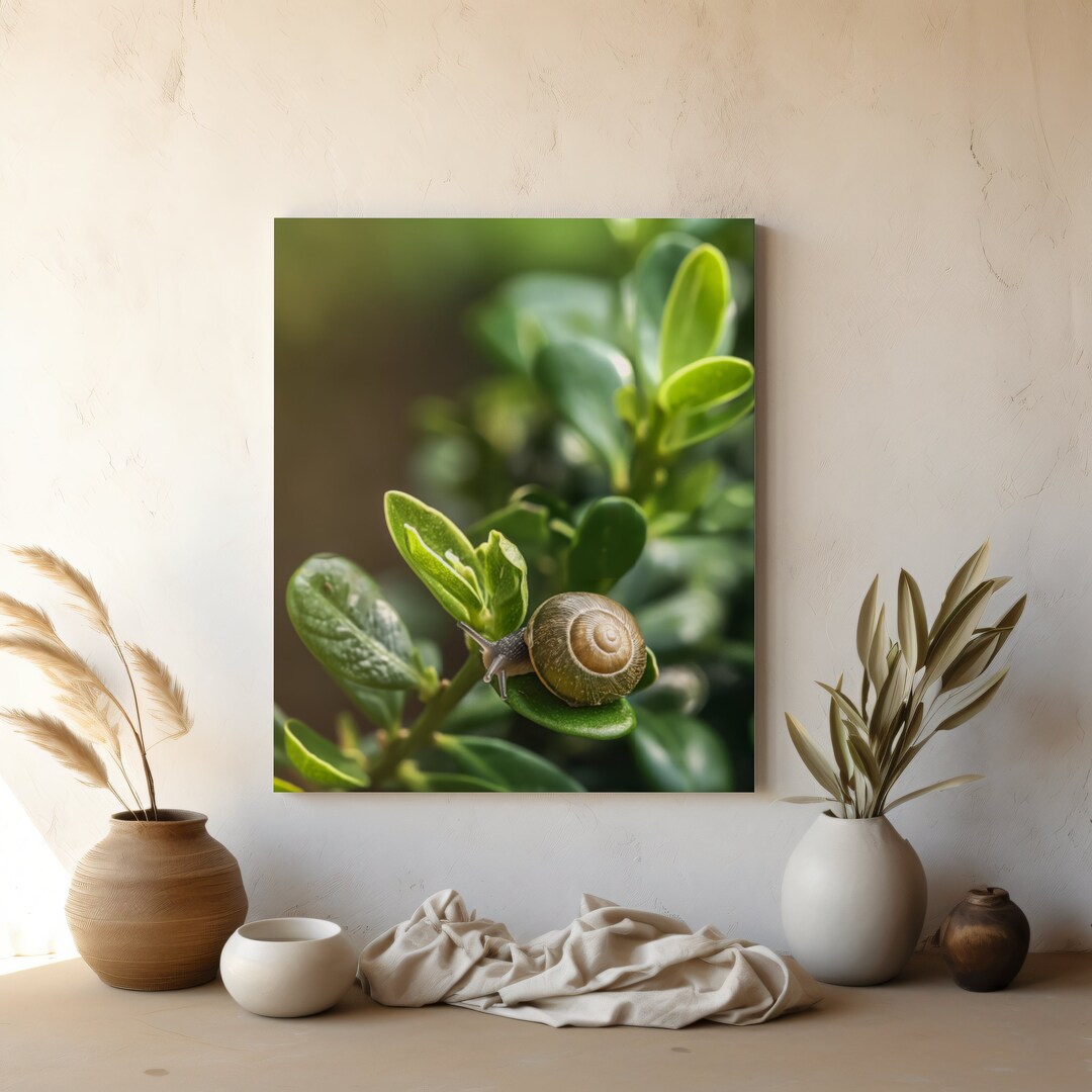 Wall Art Animal Canvas Snail Crawling on English Boxwood Print Home ...