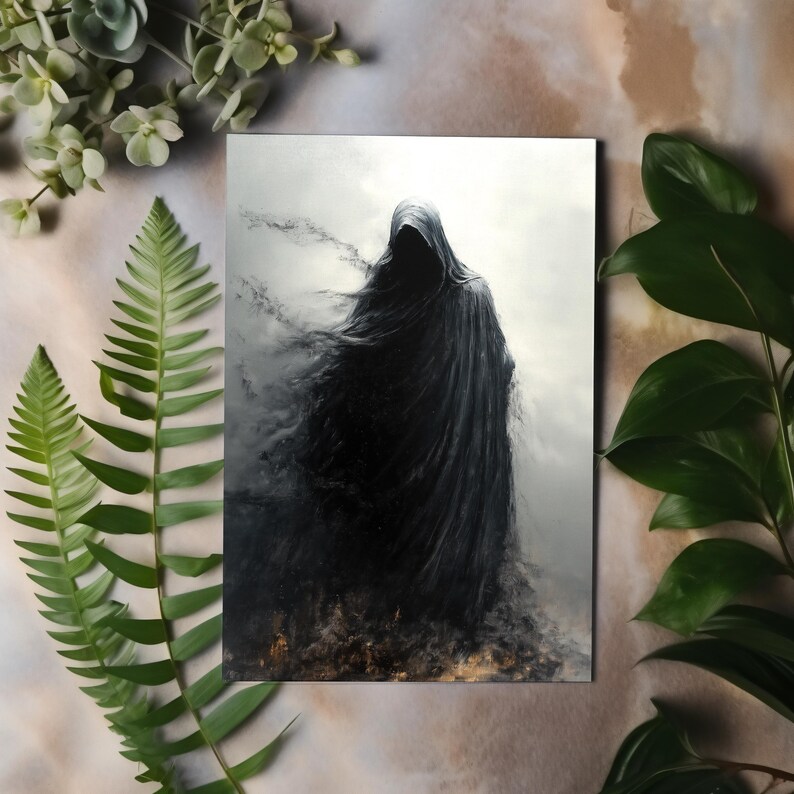 Grim Reaper Wearing Black Robes Canvas Wall Art Creepy Figure Halloween ...