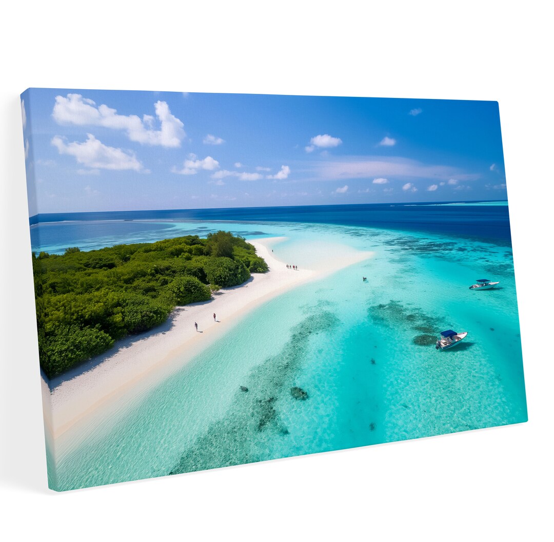 Tropical Beach Turquoise Water Canvas Wall Art, White Sand Landscape ...