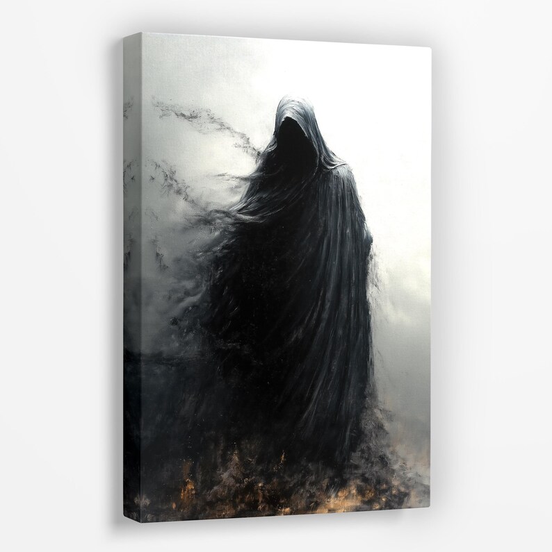 Grim Reaper Wearing Black Robes Canvas Wall Art Creepy Figure Halloween ...