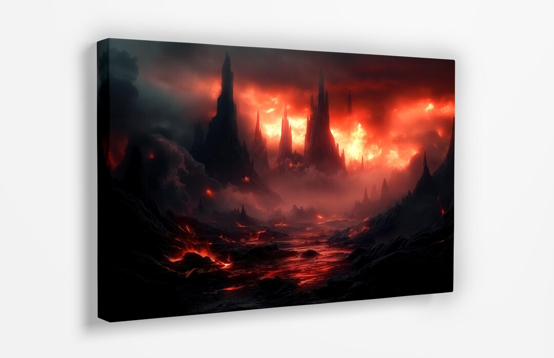 Fantasy Landscape of Hell Halloween Wall Decor Red Fire Creepy Wall Art ...