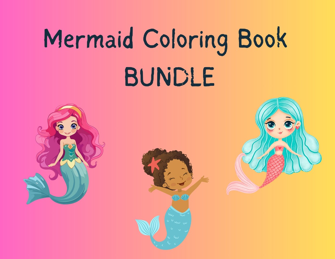 Adorable Mermaid Coloring Book 24 Pages Bundle for Toddlers, Kids and ...