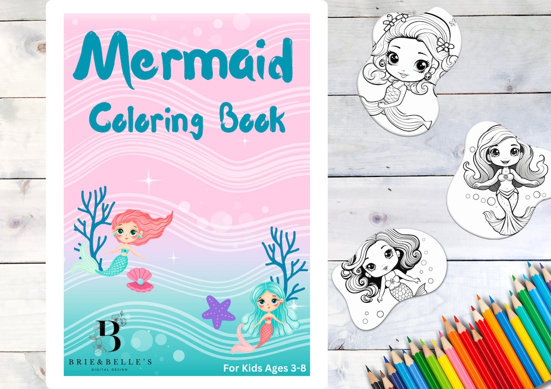 Adorable Mermaid Coloring Book 24 Pages Bundle for Toddlers, Kids and ...