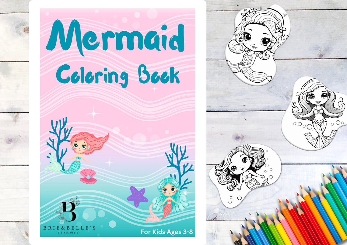 Adorable Mermaid Coloring Book 24 Pages Bundle for Toddlers, Kids and ...