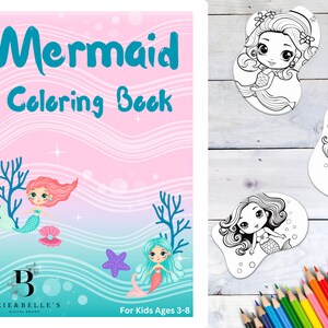 Adorable Mermaid Coloring Book 24 Pages Bundle for Toddlers, Kids and ...