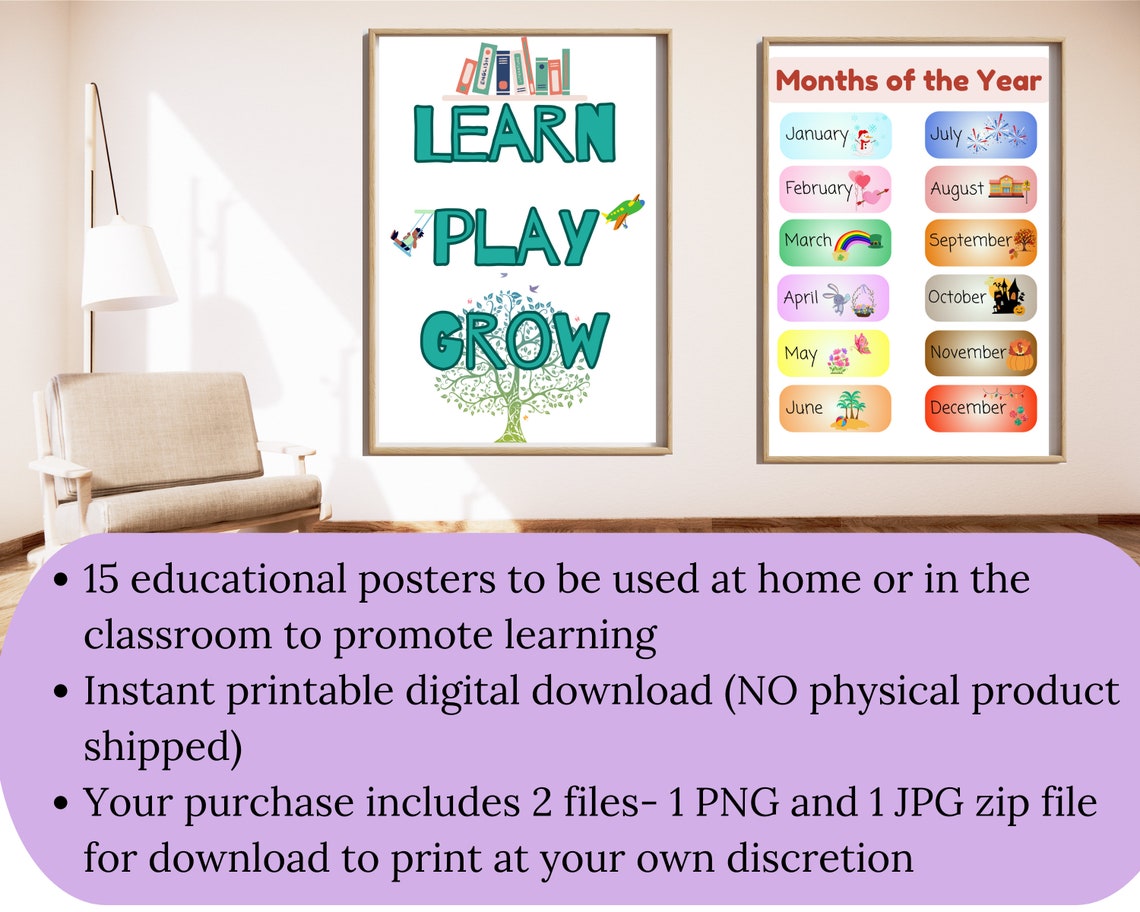 Educational Posters Set of 15, Homeschool Classroom Decor (digital ...