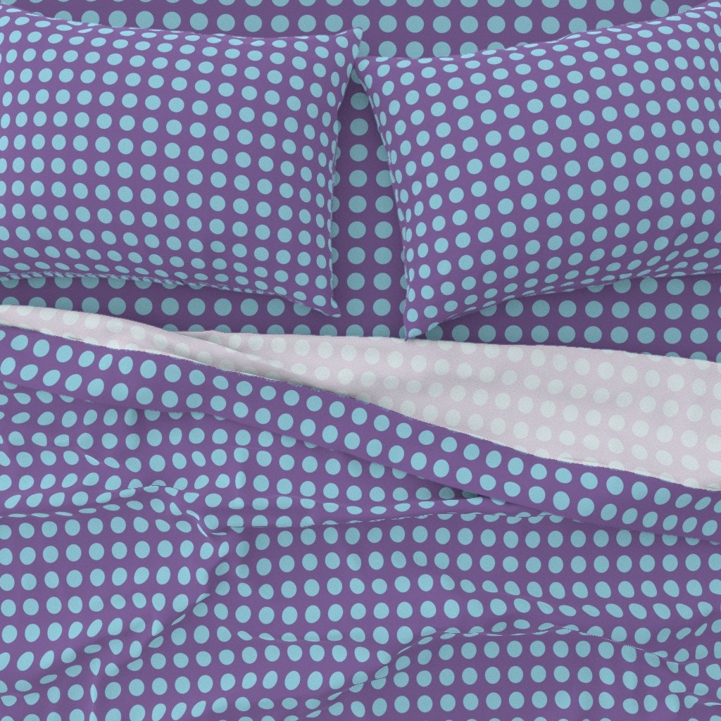 Farmhouse Sheet Set in Polka Dot Blue and Purple, Mid Century Bedding ...