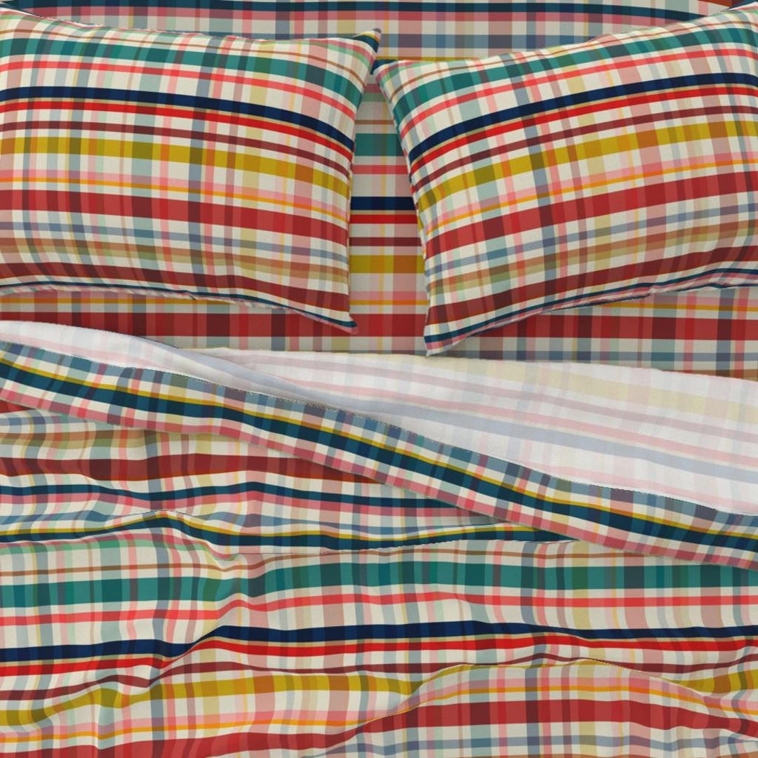 Farmhouse Plaid Cotton Sateen Sheet Set, Modern Country Bedding - Etsy