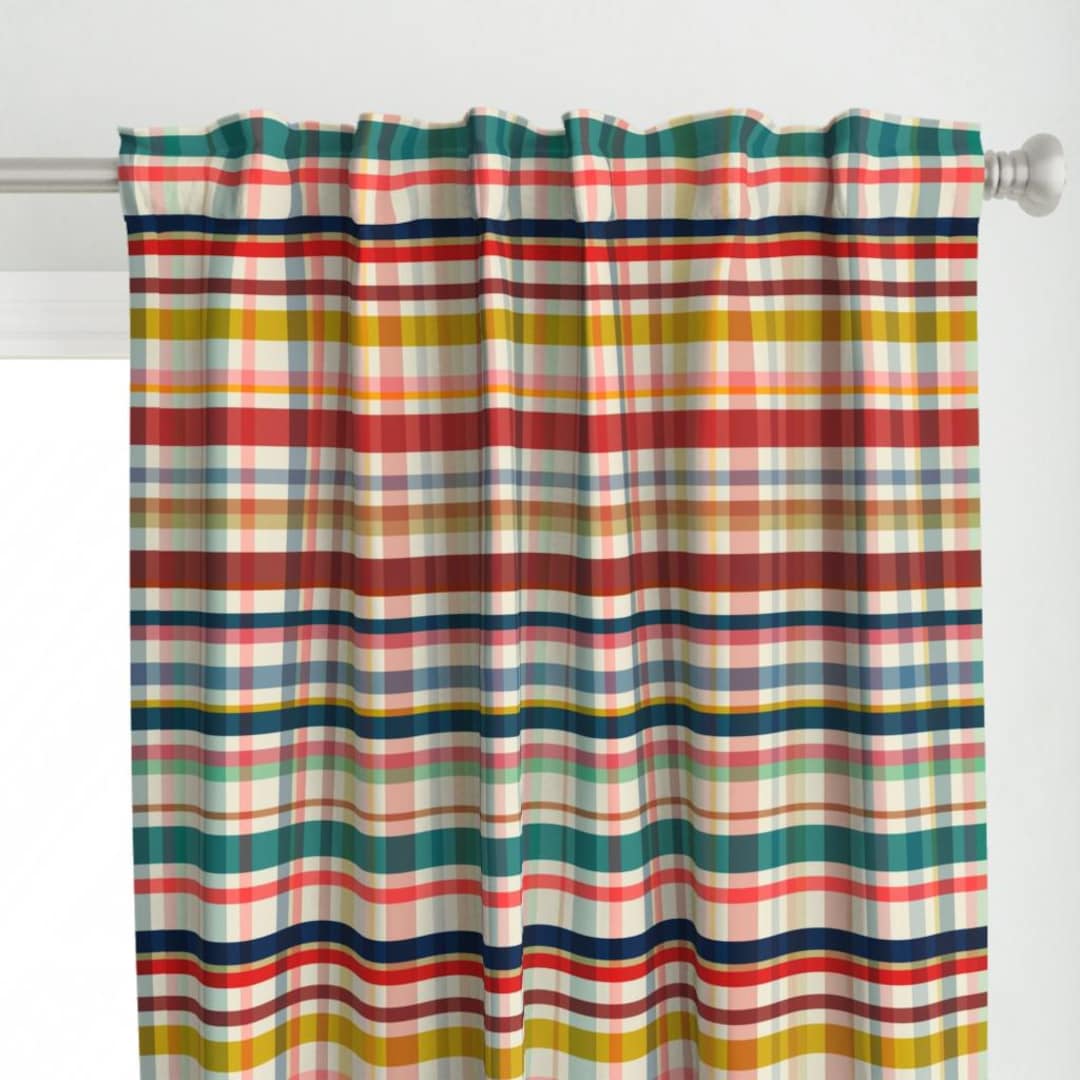 Boy Scout Plaid Curtain Panels | Colorful Vintage Plaid Drapes | Bold ...