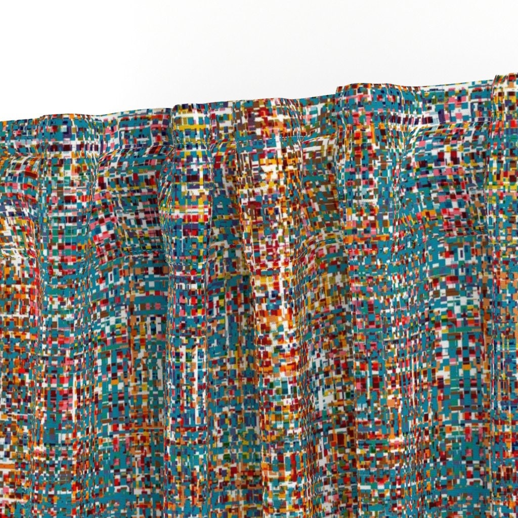 Mid Century Curtains, Rusty and Blue Retro Curtain Panels for Farmhouse ...