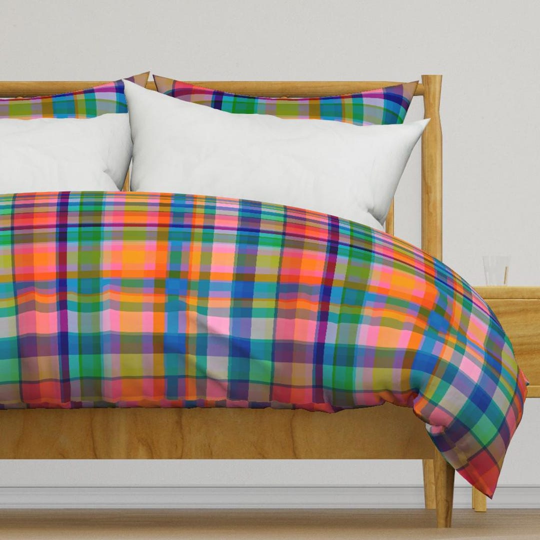 Bright Plaid Duvet Cover With Optional Matching Shams in Modern Boho ...