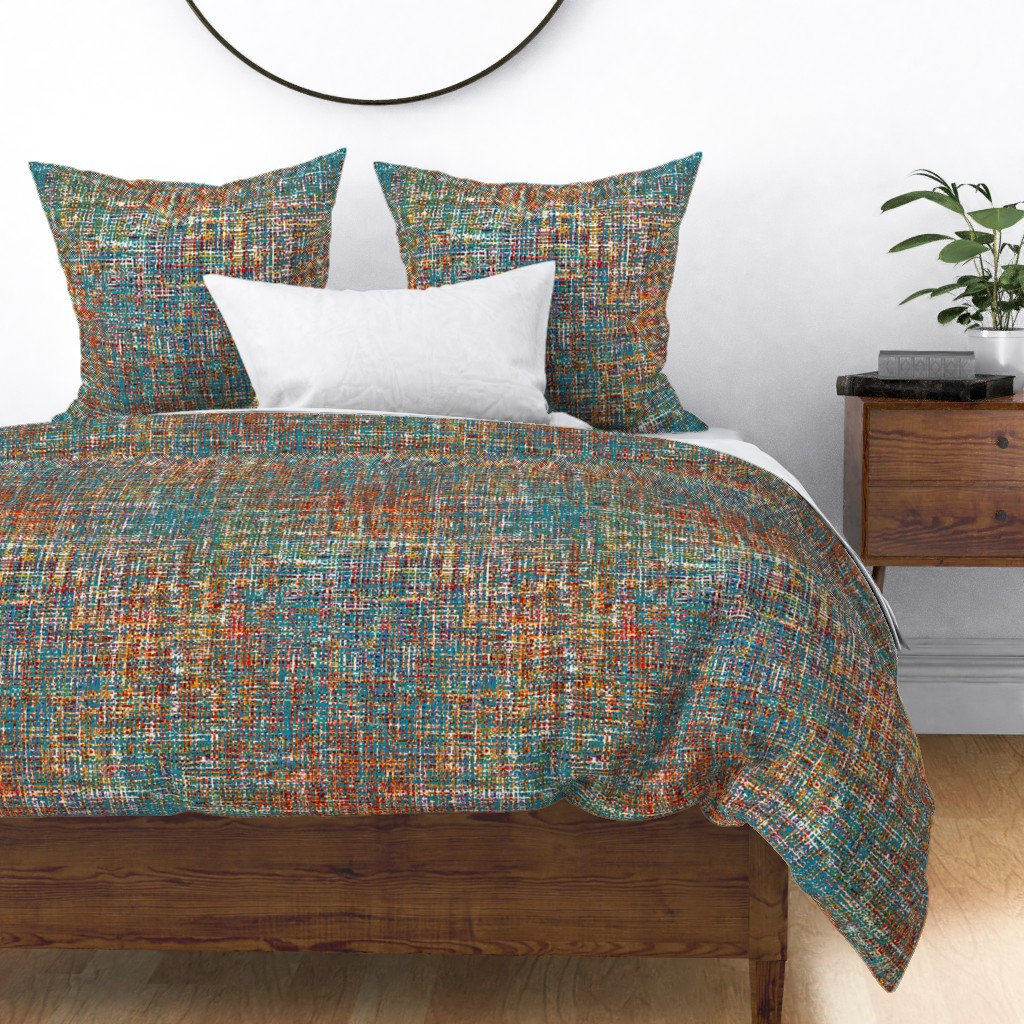 Mid Century Duvet Cover With Optional Shams, Rust and Blue Retro ...