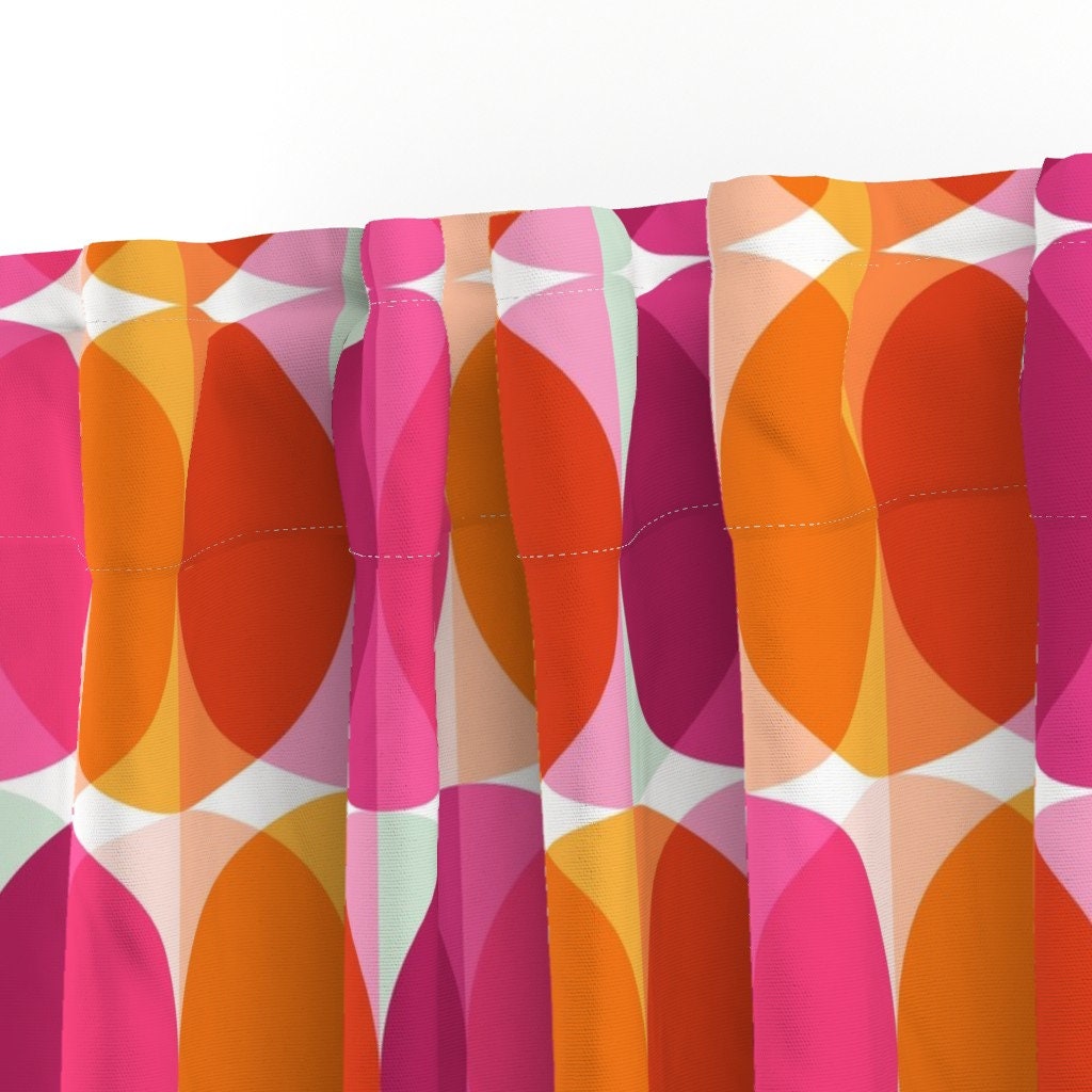Mid Century Modern Curtains, Retro Raspberry and Orange Geometric ...