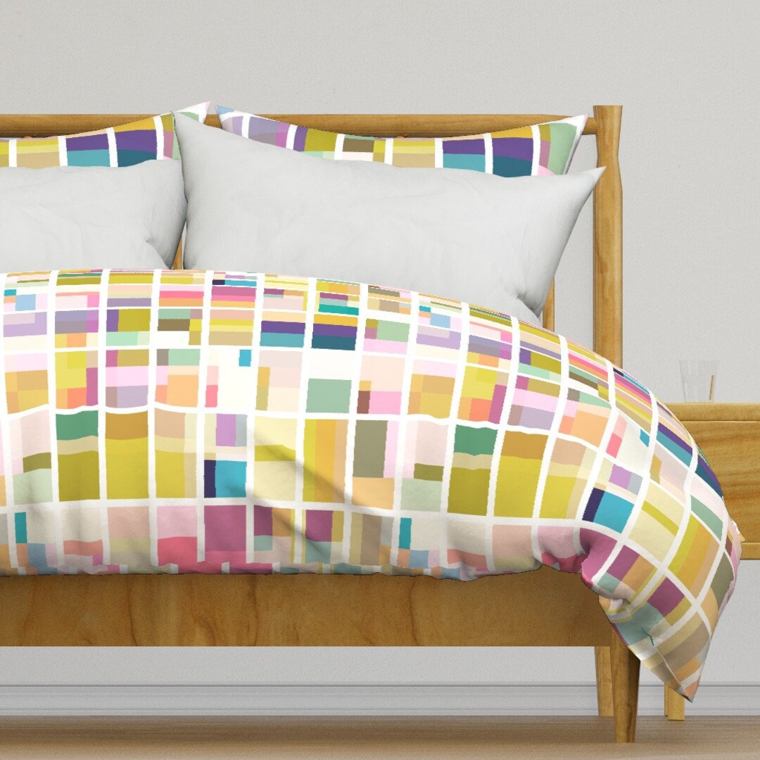 Olive Green Color Block Duvet Cover, Retro Bedding, Boho Chic, Bohemian ...