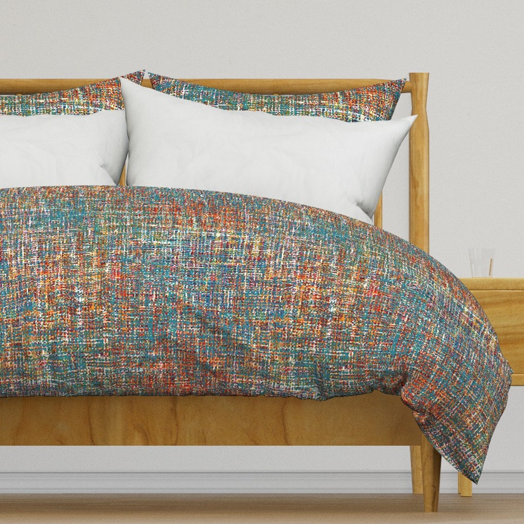 Mid Century Duvet Cover With Optional Shams, Rust and Blue Retro ...