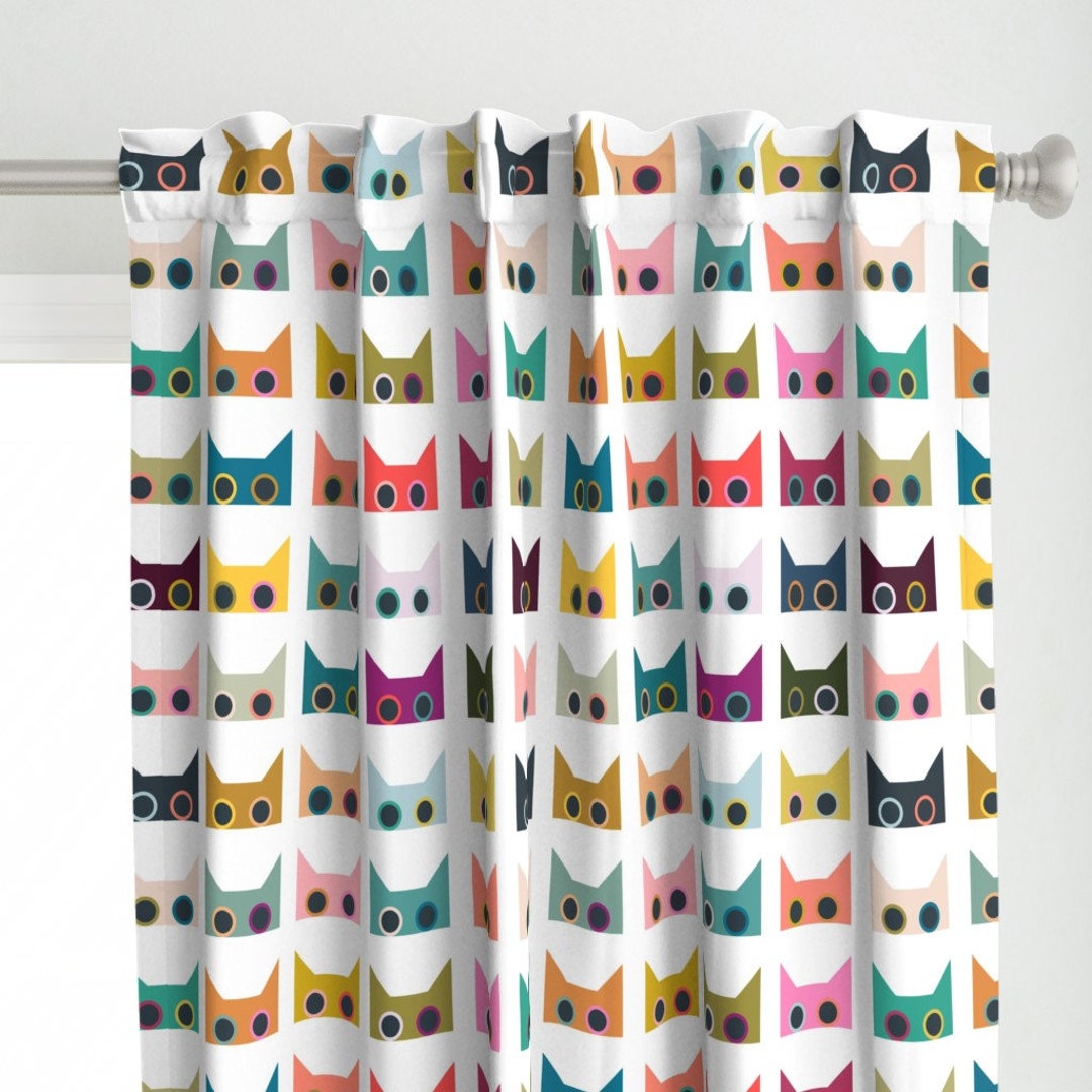 Kitsch Cat Curtains, Cat Lover Home Decor, Gift for Cat Person, Cat Art ...