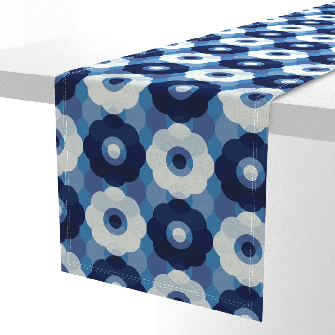 Flower Power Table Runner, Blue Floral Dining Room Decor, Retro Table ...