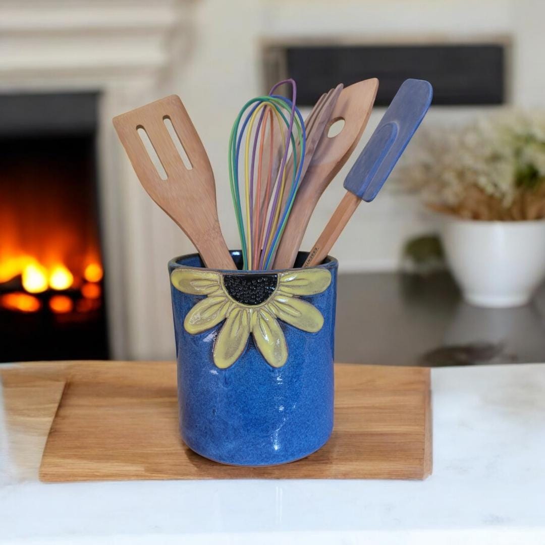 Black Eyed Susan Utensil Holder. Handmade Pottery. Perfect Gift to Hold ...