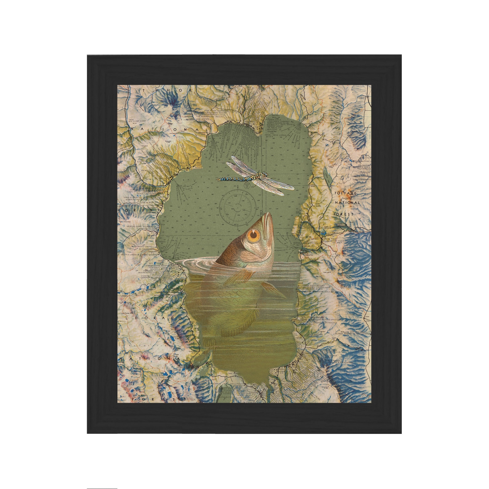 Fish Rising Collage Print 8x10 Collaged Map Art Print - Etsy