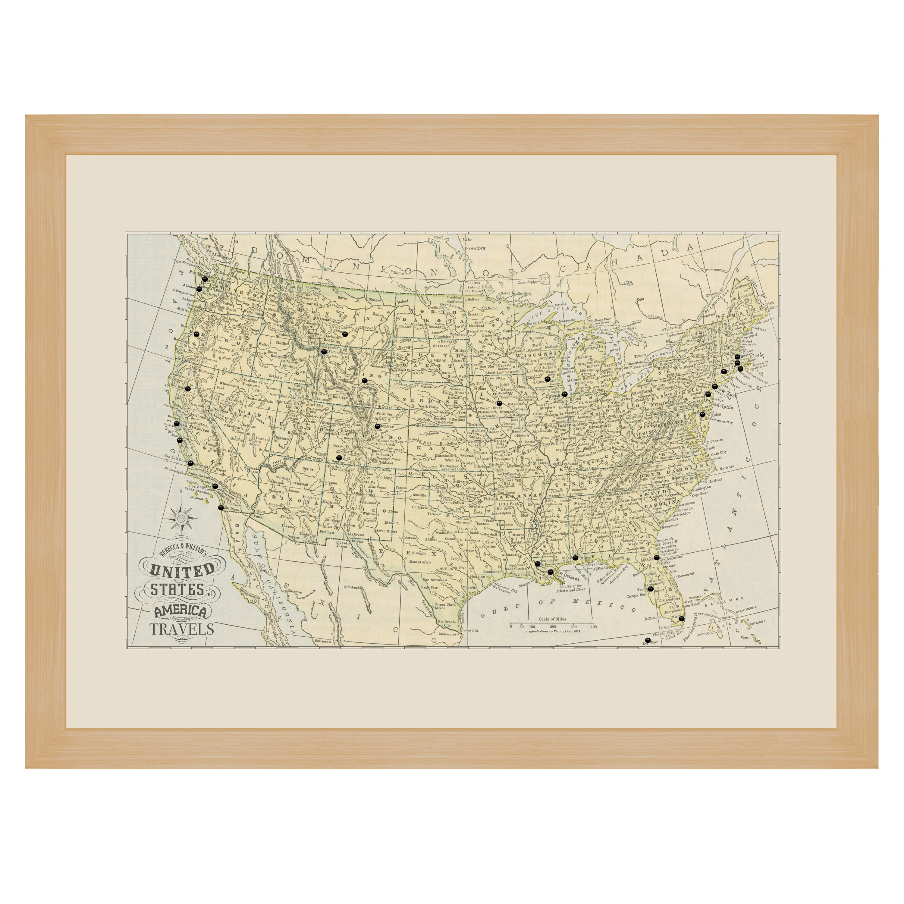 Personalized Vintage USA Pushpin Travel Map, United States Push Pin Map ...