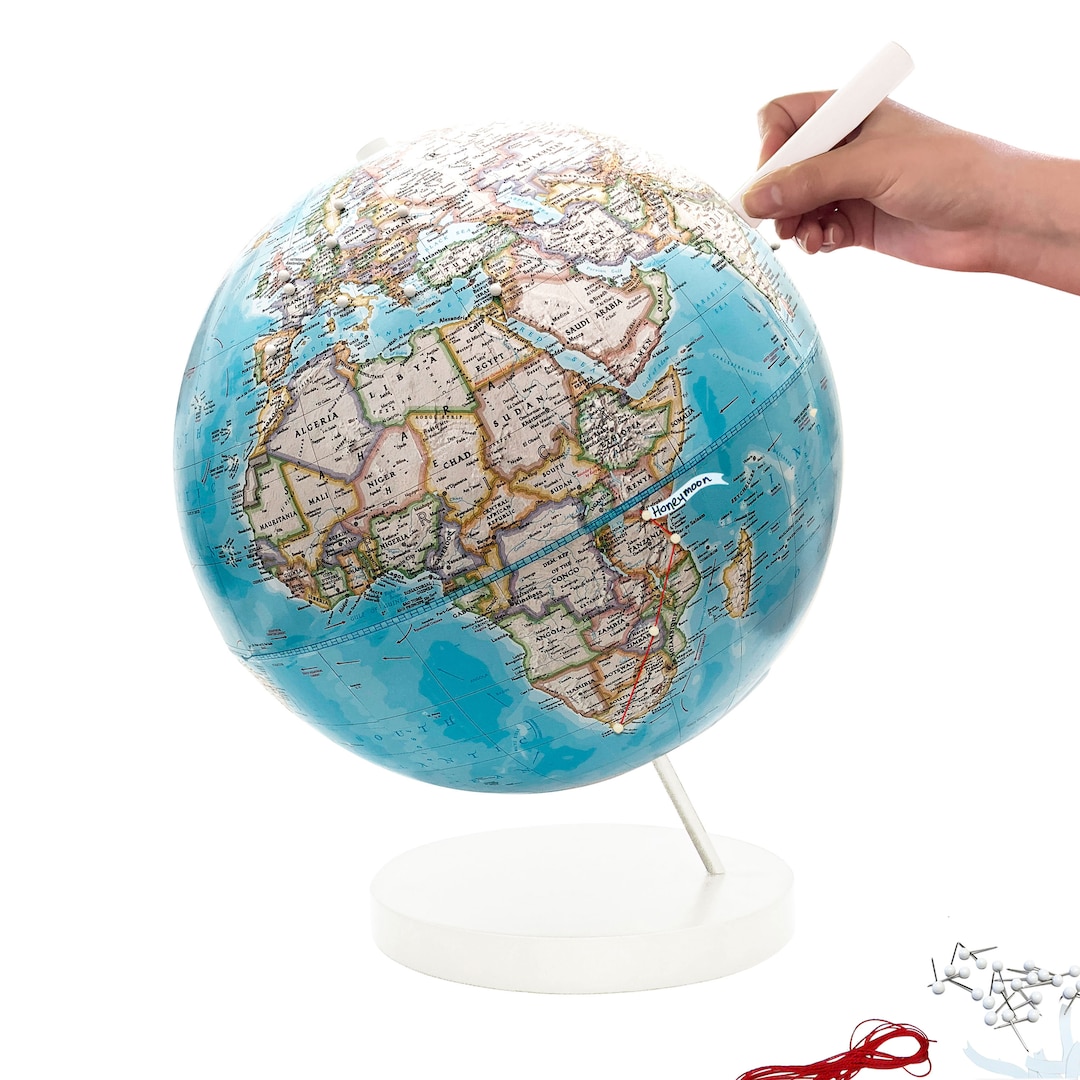 Blue Push Pin World Globe: Travel Keepsake, Classroom Geography - Etsy