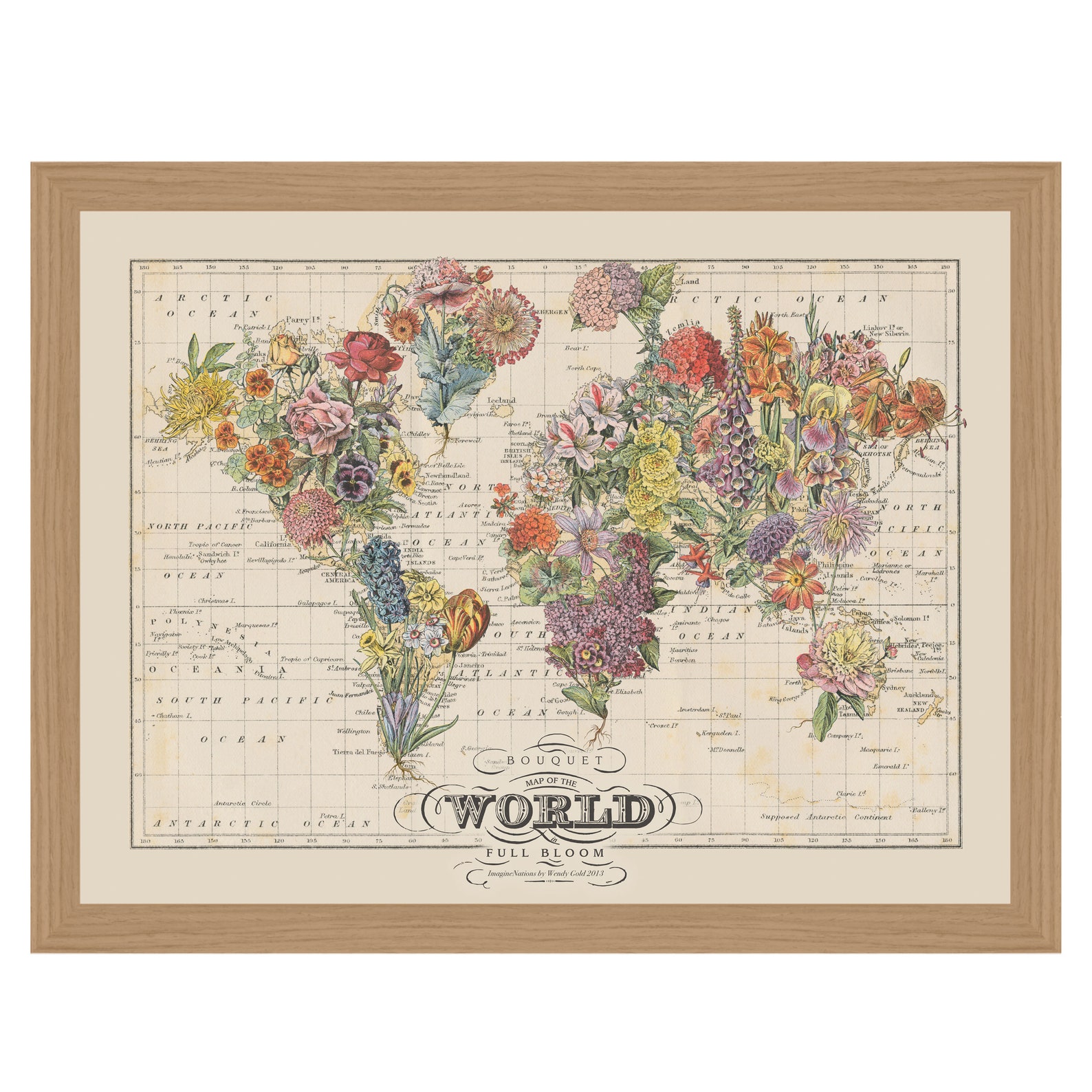 Bouquet Flowers Map of the World Collage Map Art Print - Etsy