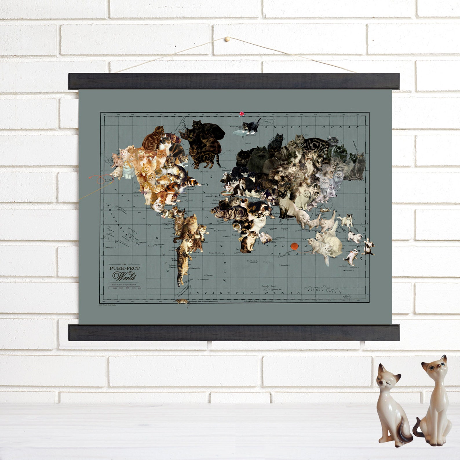Cat Map of the World Hanging Canvas Print Cat Decor Cat | Etsy