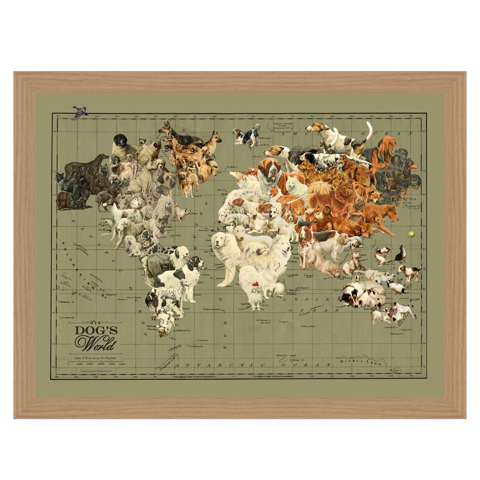 Dogs World Vintage Map Art Canine World Map Fine Art Print | Etsy