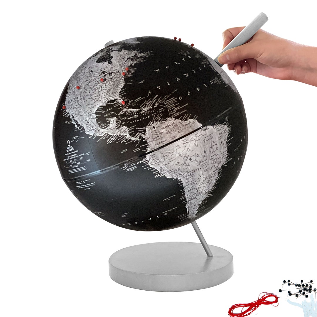 Black & Silver Push Pin Travel Globe: Handmade USA Dorm Decor - Etsy