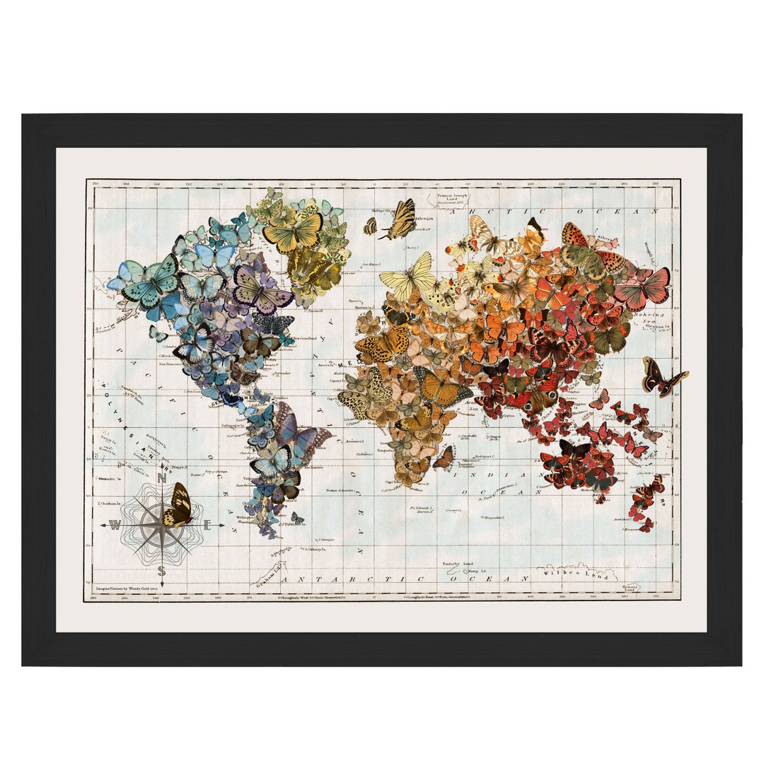 Butterfly Migration Vintage Map of the World Map Art Print by Wendy ...