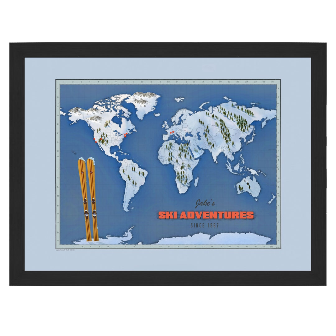 Personalized World Ski and Snowboard Travel Map - Etsy