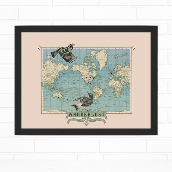 Personalized Wanderlust World Pushpin Travel Map | Etsy