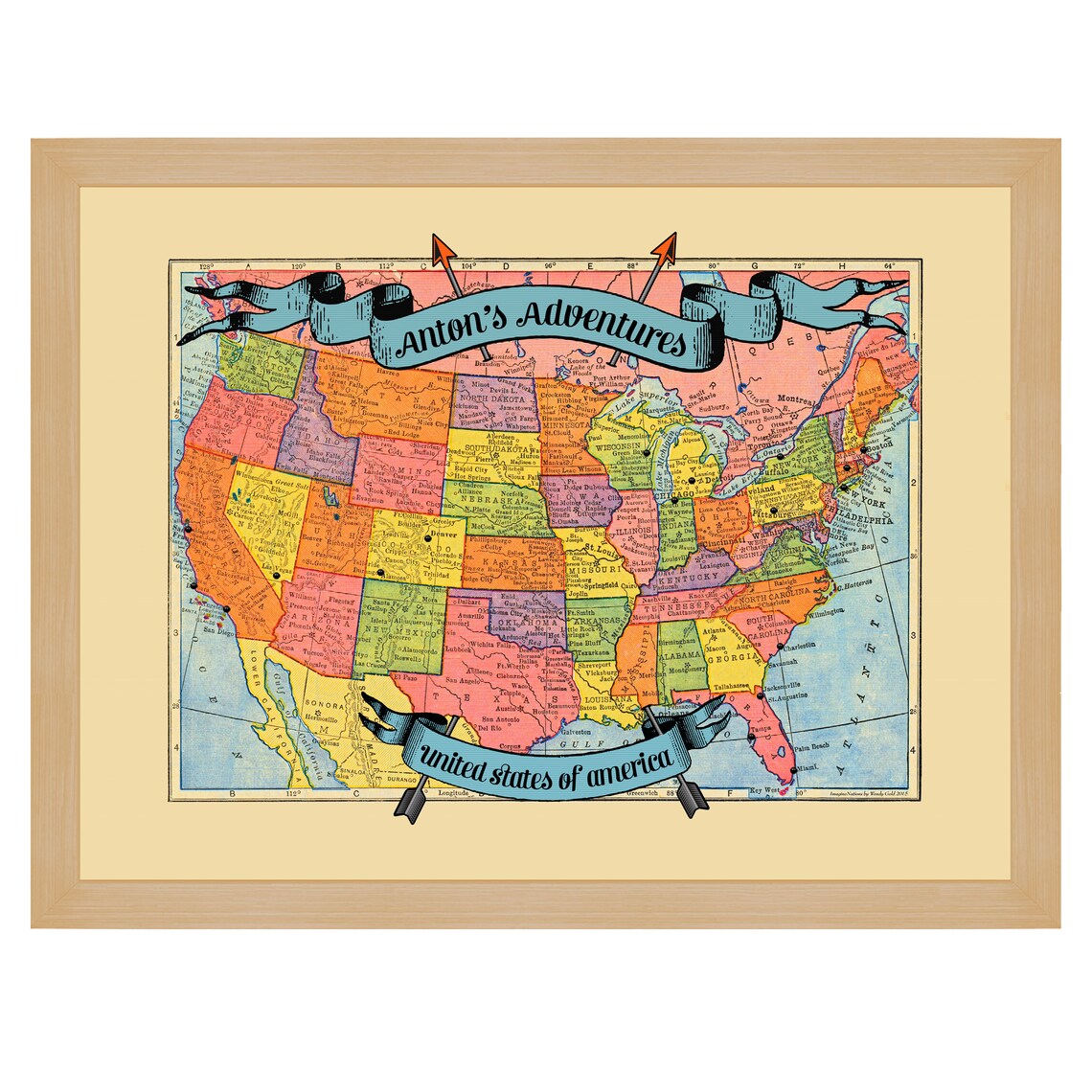 Personalized USA Adventures Pushpin Travel Map - Etsy