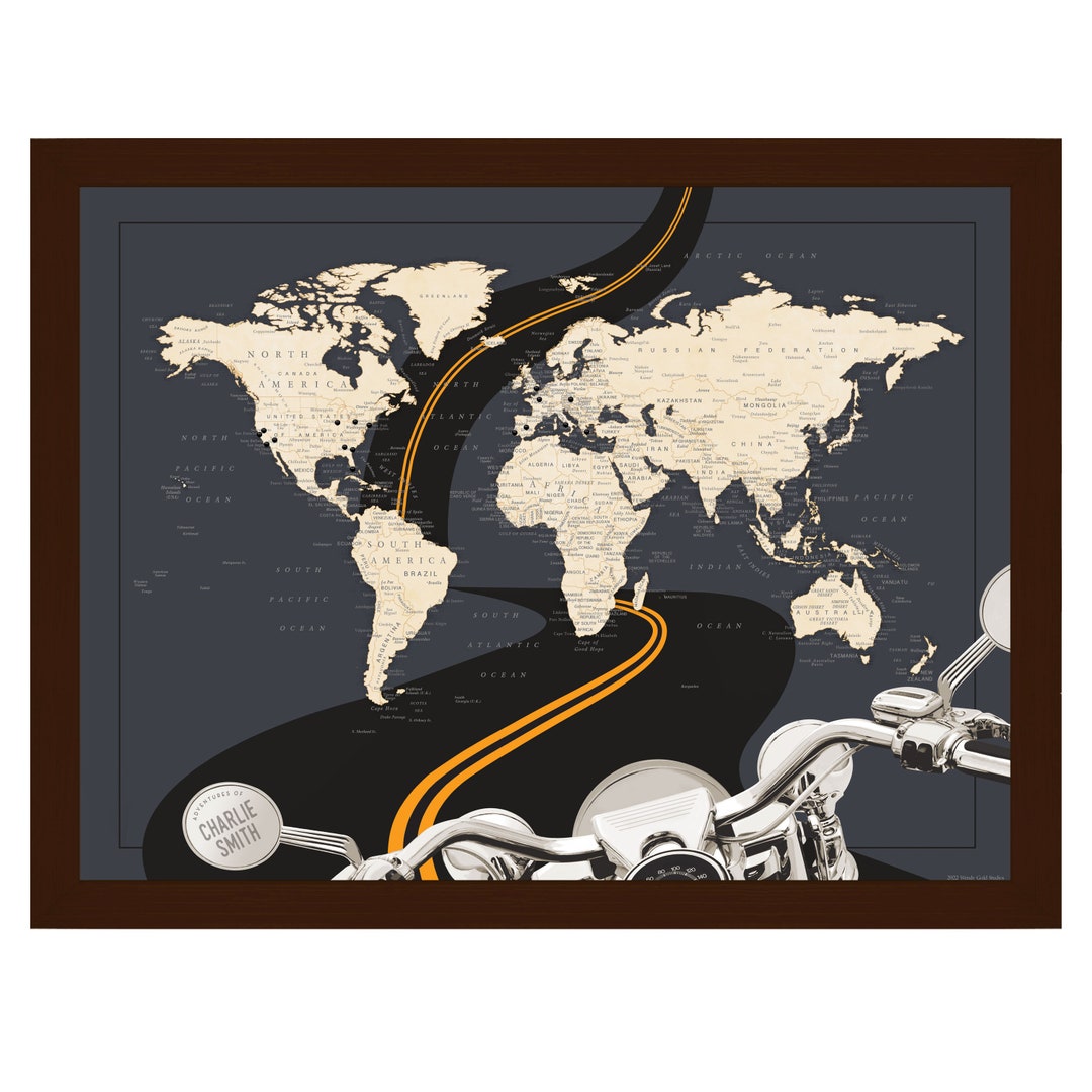 Personalized Motorcycle World Push Pin Travel Map, Motorcycle Rider ...