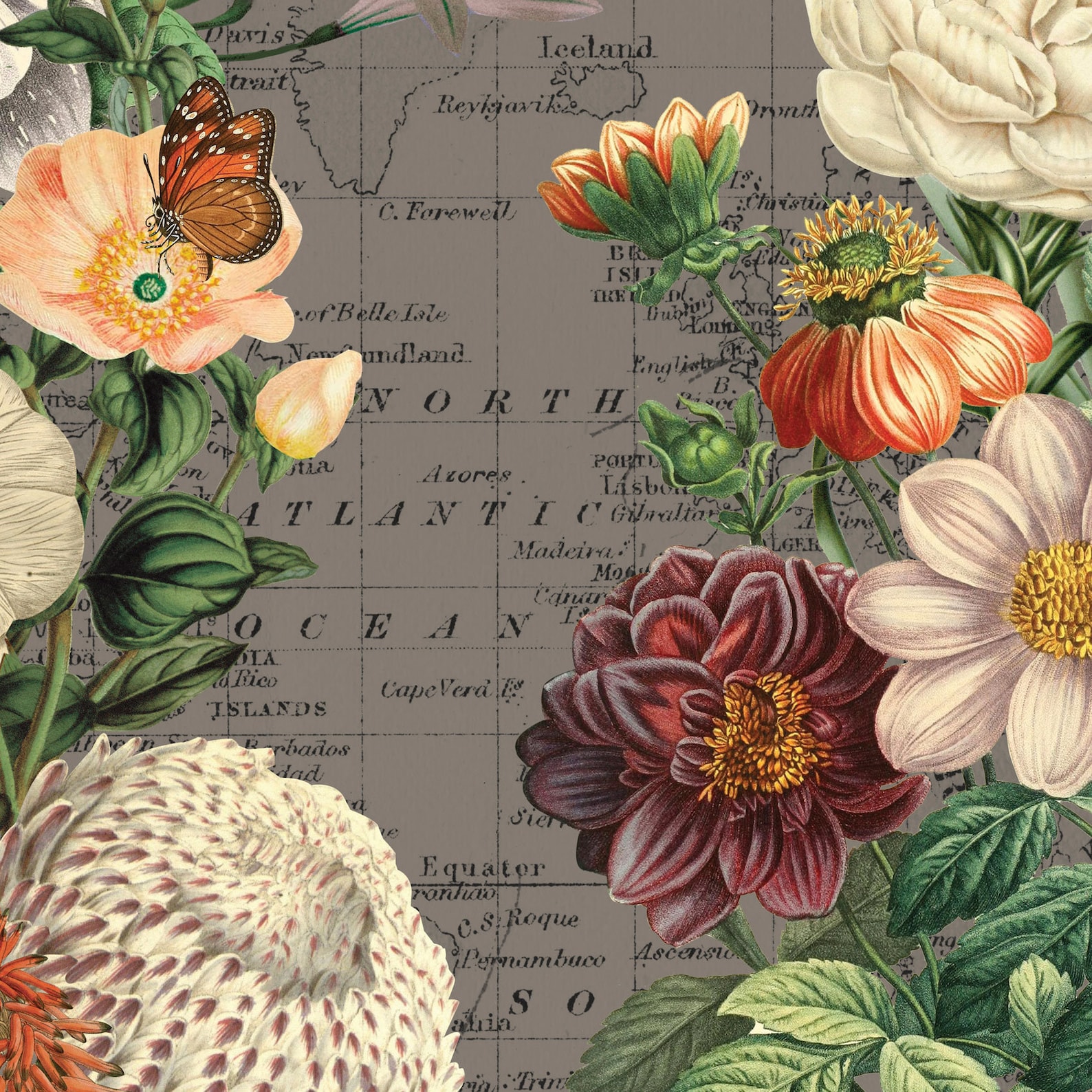 Vintage Flora and Fauna Hanging Canvas World Map Art Print - Etsy