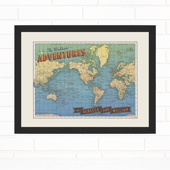 Worldwide Adventures Personalized Push Pin Map | Etsy