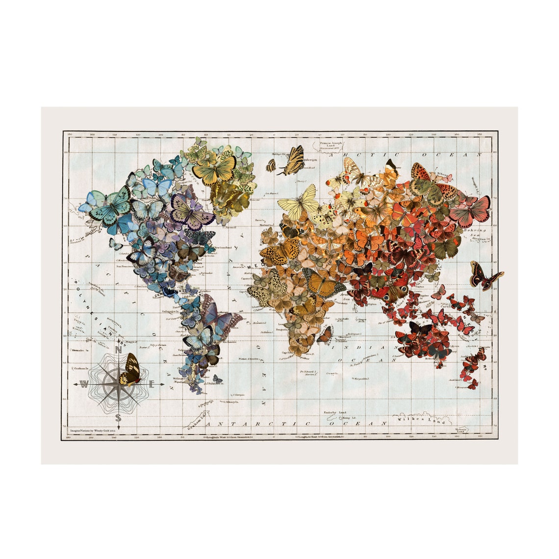 Butterfly Migration Vintage Map of the World Map Art Print by - Etsy