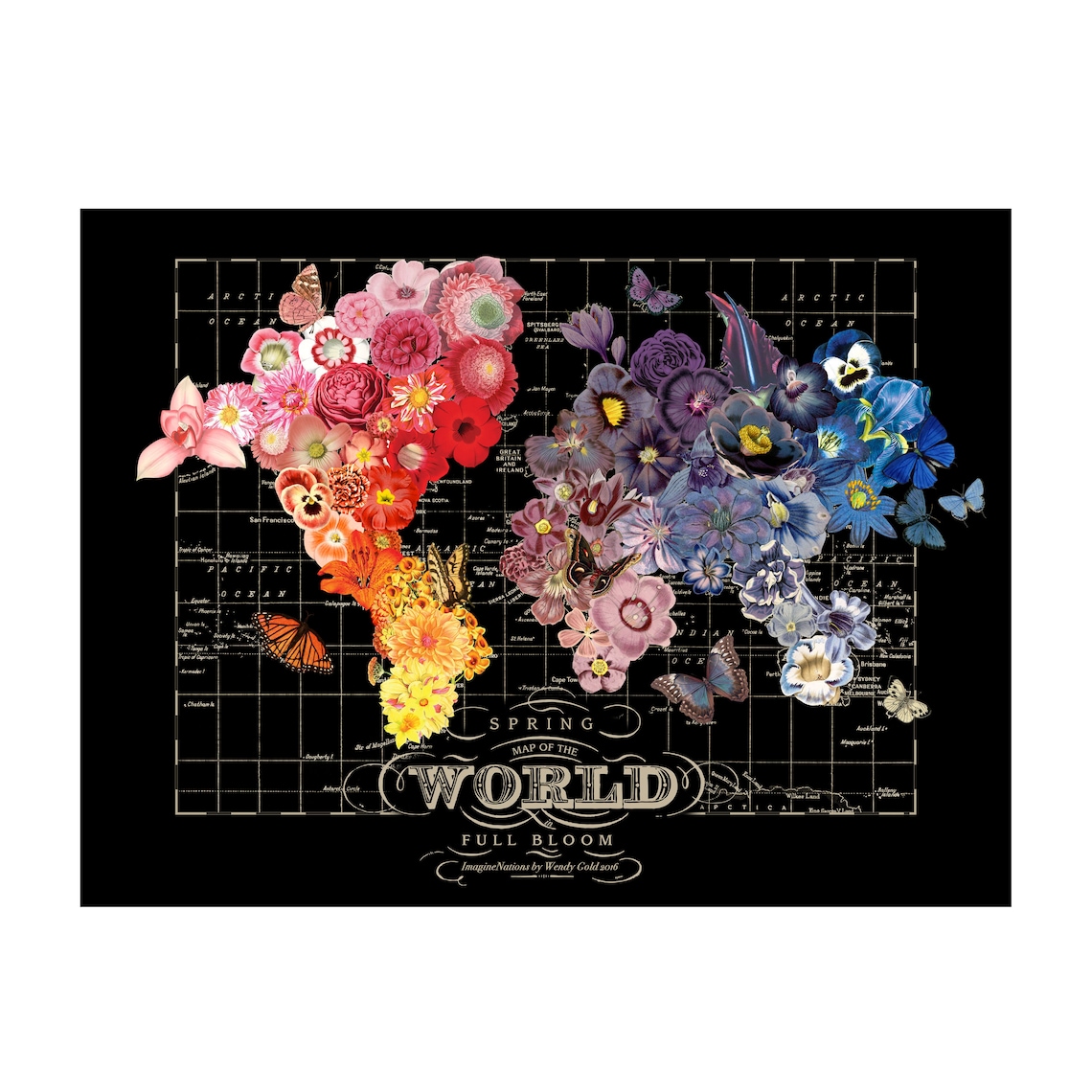Full Bloom Flowers Map of the World Map Art Print by Wendy - Etsy