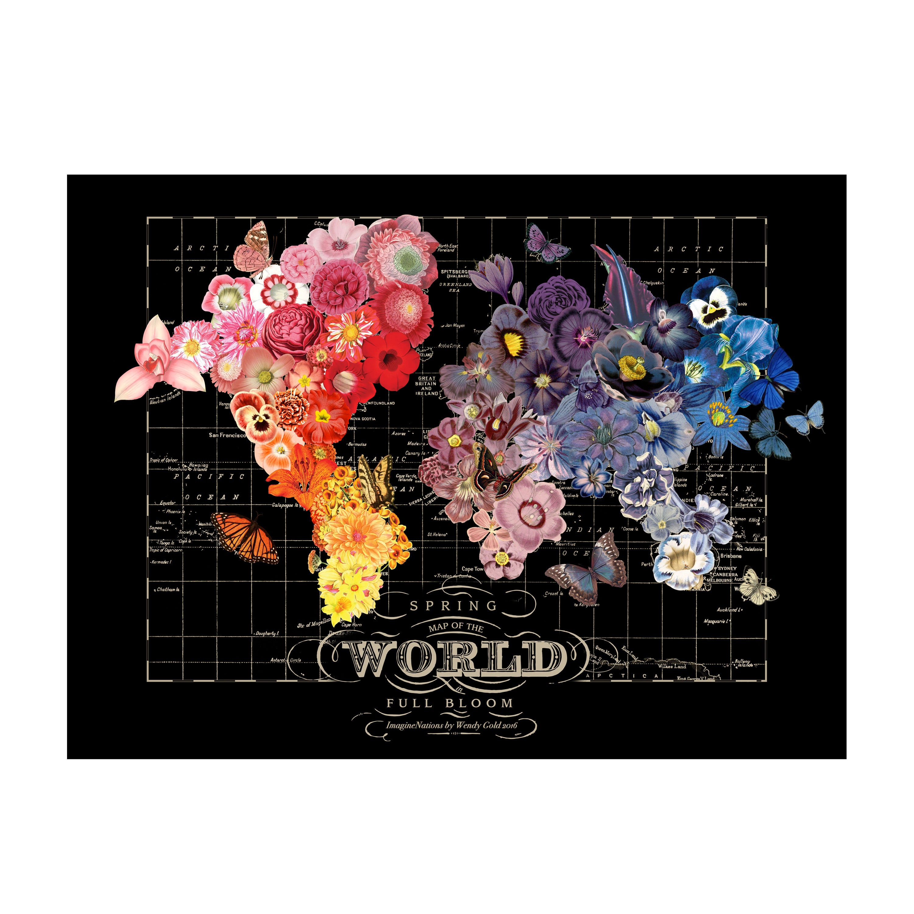 Full Bloom Flowers Map of the World Map Art Print by Wendy - Etsy