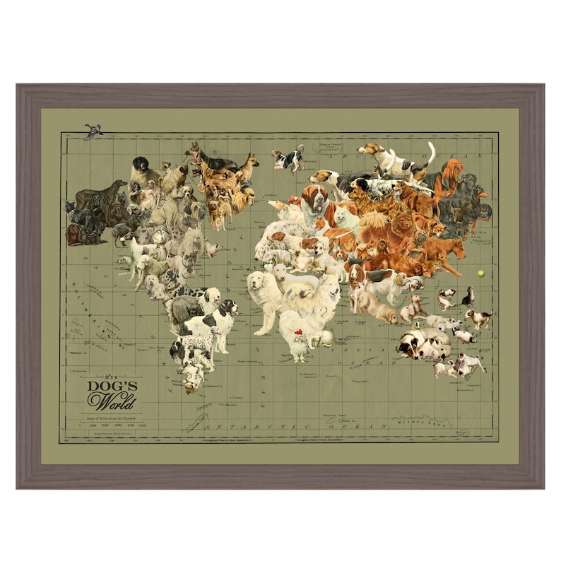 Dogs World Vintage Map Art Canine World Map Fine Art Print | Etsy