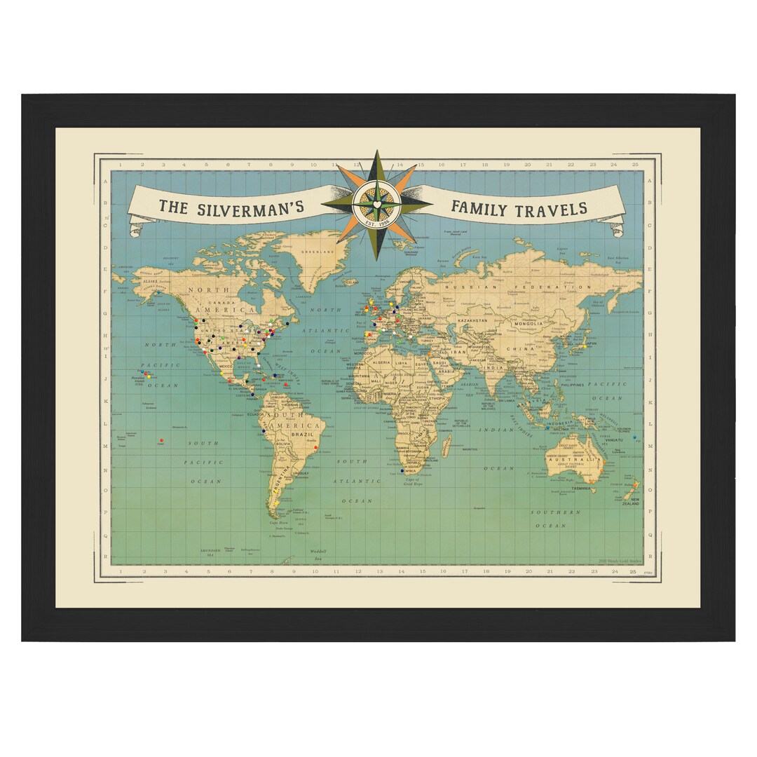 Family Travels Personalized Push Pin World Map, Family Road Trip Map ...