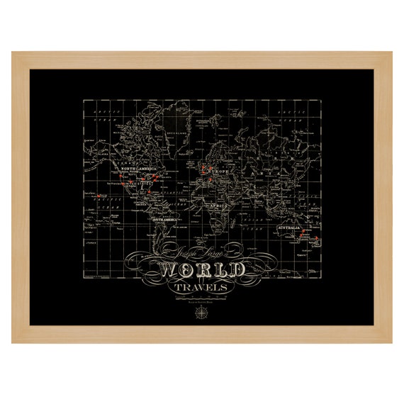 Personalized Black World Push Pin Travel Map - Etsy